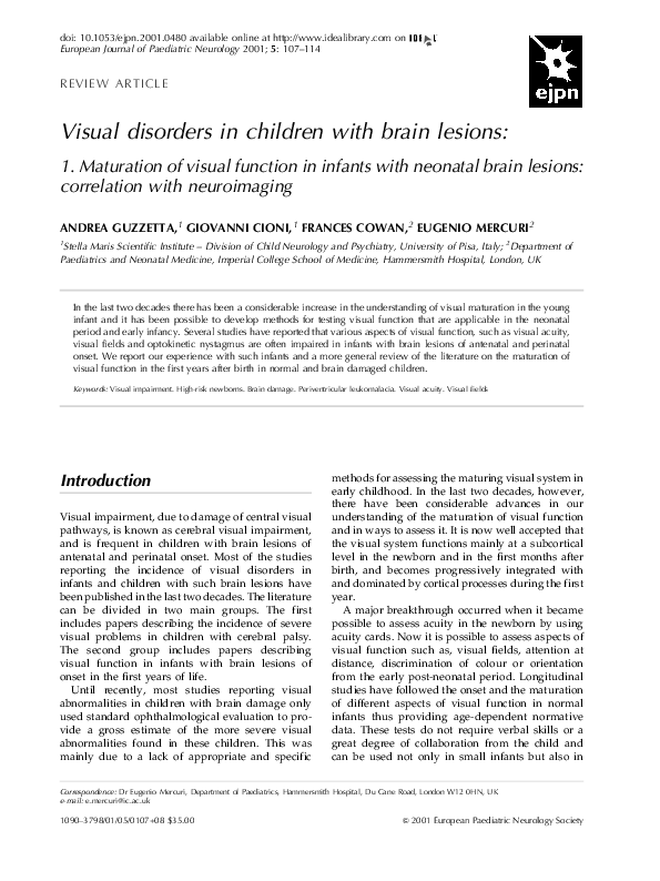 (PDF) Visual disorders in children with brain lesions