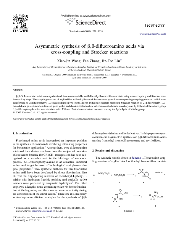 (PDF) ChemInform Abstract: Asymmetric Synthesis of βAmino Acids and α ...