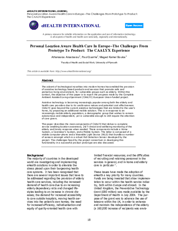 (PDF) Personal Location Aware Health Care In Europe--The Challenges ...