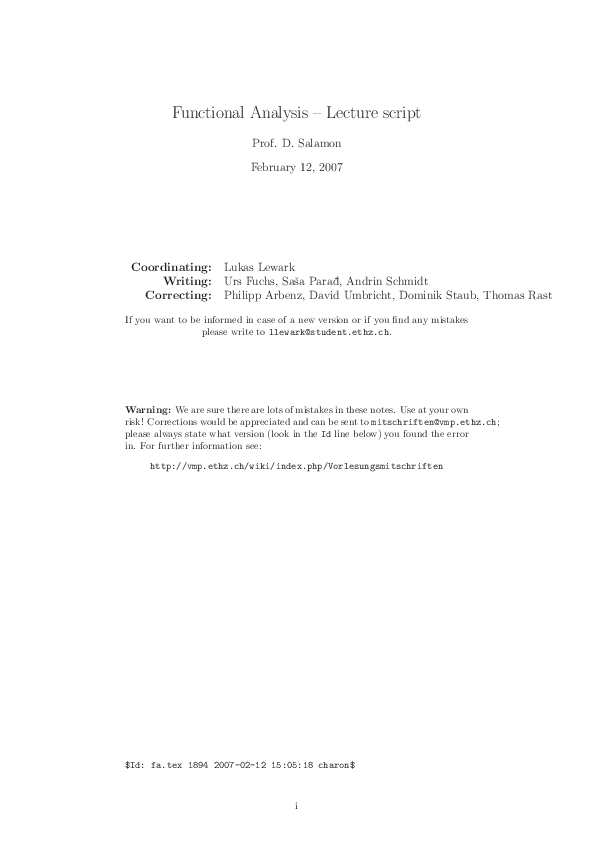 Pdf Functional Analysis Lecture Script Shahwaiz Shaikh