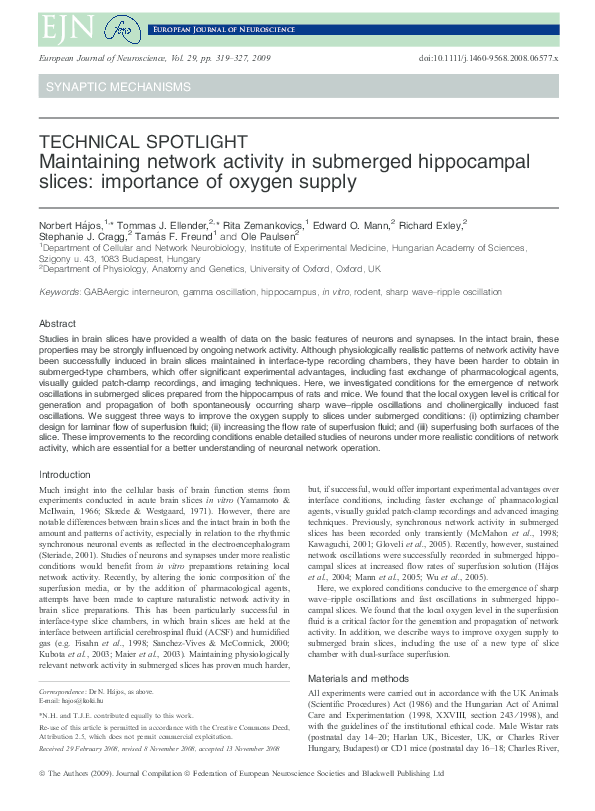 (PDF) Maintaining network activity in submerged hippocampal slices: importance of oxygen supply ...