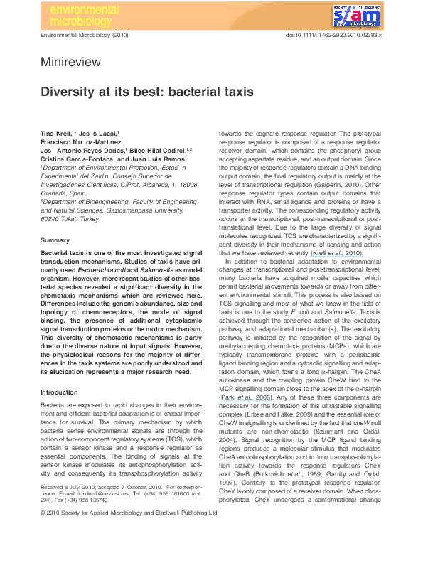 (PDF) Diversity at its best: bacterial taxis