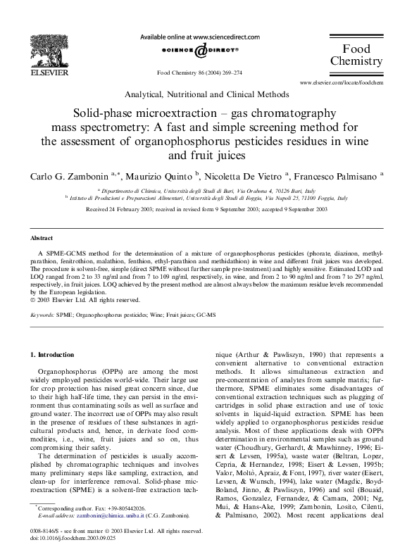(PDF) Solid-phase microextraction–gas chromatography–mass spectrometry for the analysis of ...