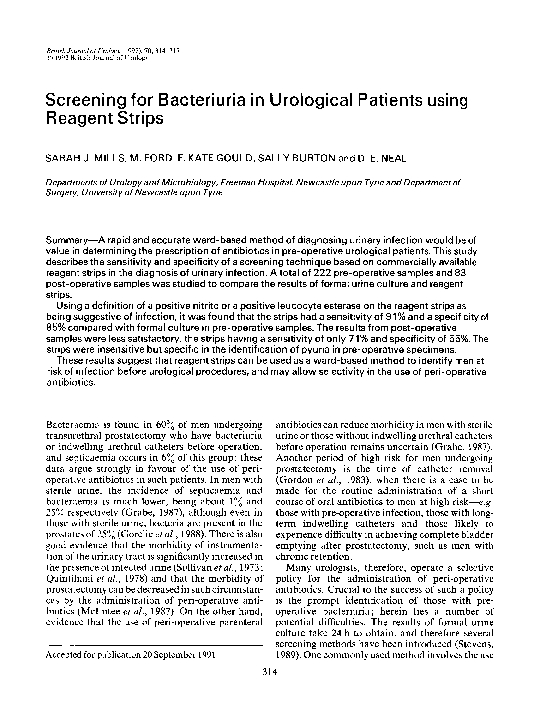 (PDF) Screening for Bacteriuria in Urological Patients using Reagent Strips