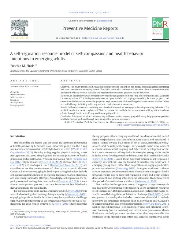 (PDF) A self-regulation resource model of self-compassion and health ...