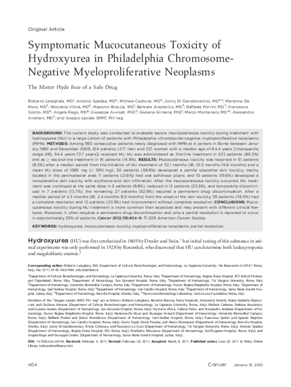 (PDF) Symptomatic mucocutaneous toxicity of hydroxyurea in Philadelphia chromosome-negative ...