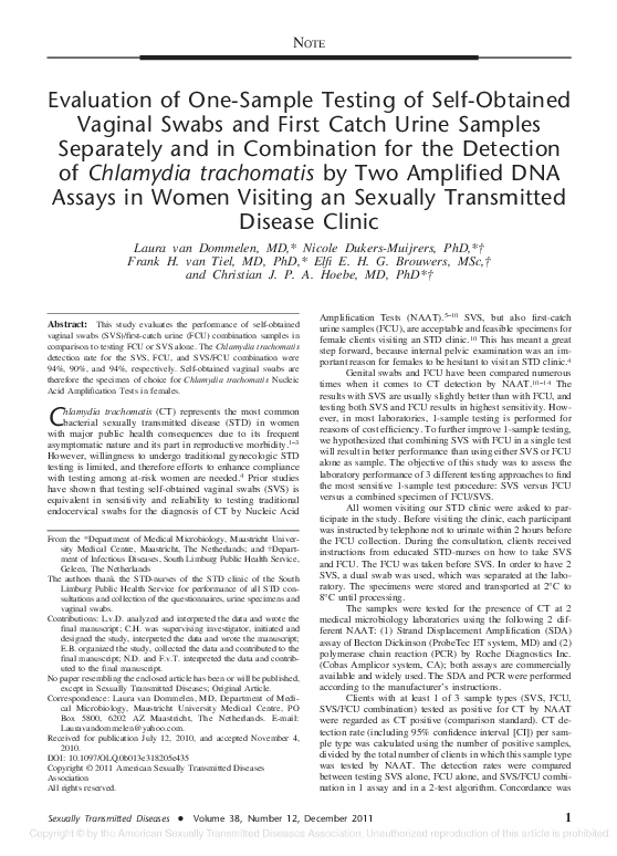 (PDF) Use of self-collected vaginal specimens for detection of Chlamydia trachomatis infection*1 ...