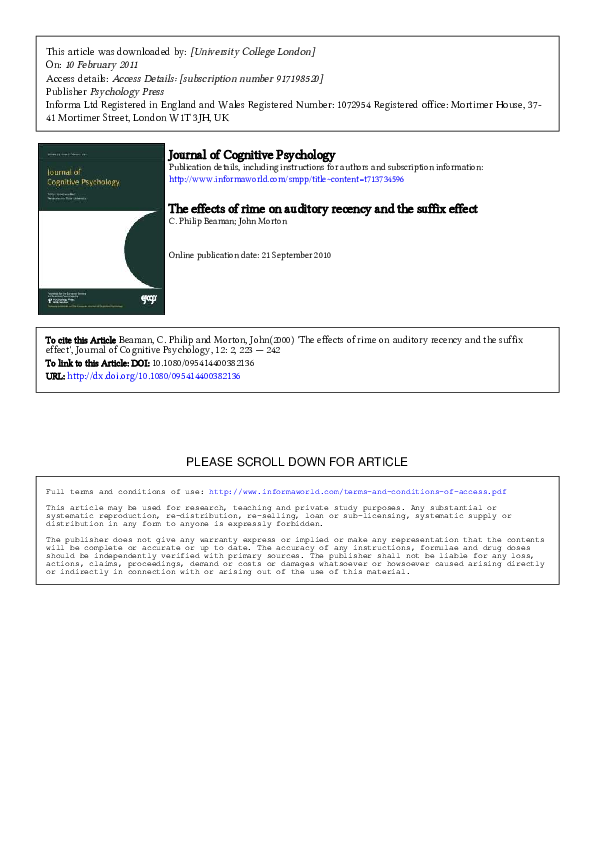 (PDF) The effects of rime on auditory recency and the suffix effect