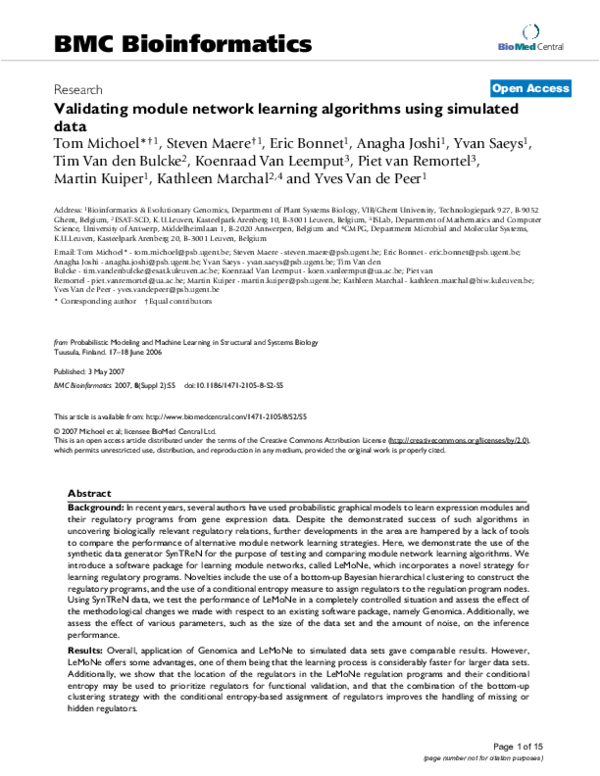 Pdf Validating Module Network Learning Algorithms Using Simulated Data