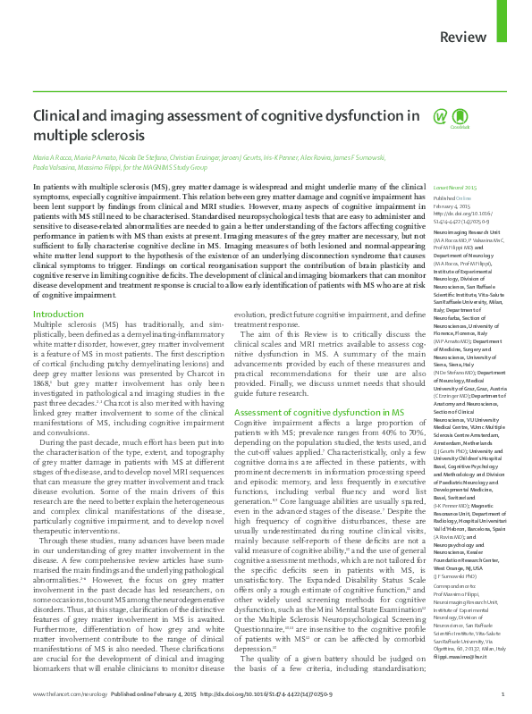 (PDF) Clinical and imaging assessment of cognitive dysfunction in multiple sclerosis