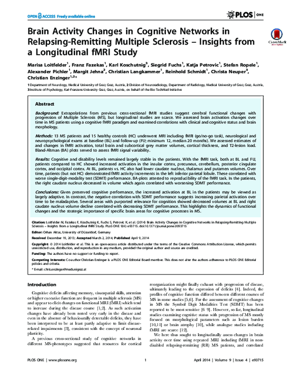 (PDF) Brain Activity Changes in Cognitive Networks in Relapsing ...