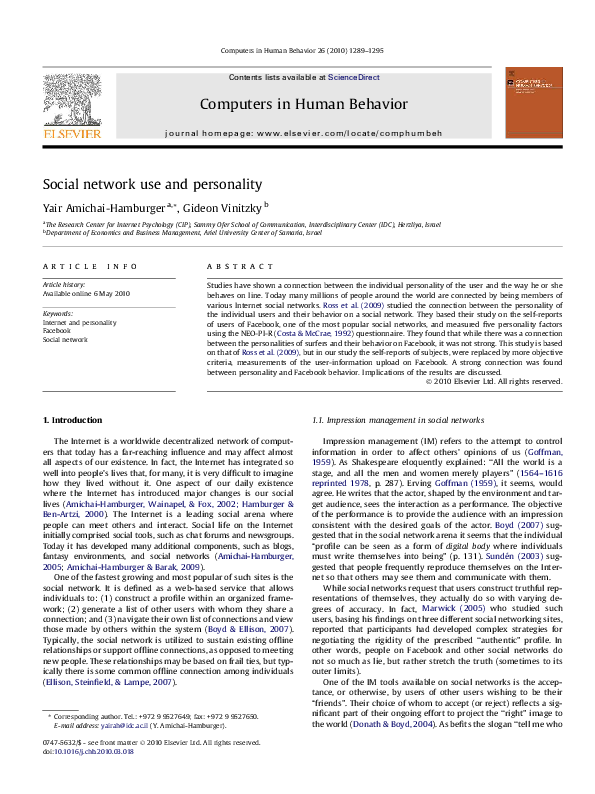 (PDF) Social network use and personality