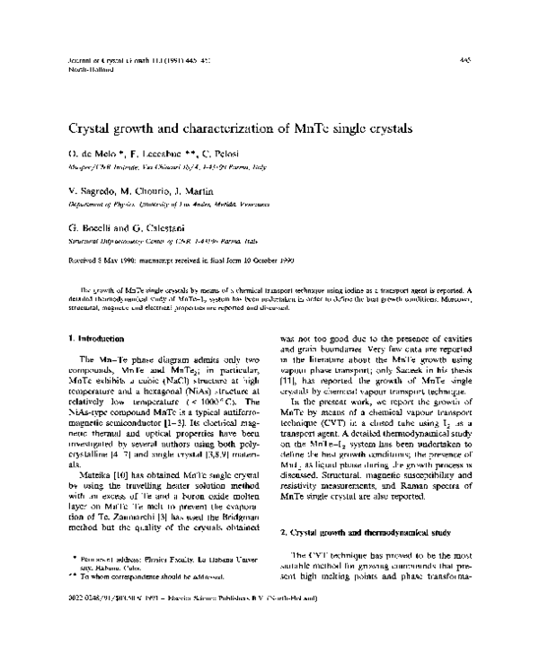 (PDF) Crystal growth and characterization of MnTe single crystals