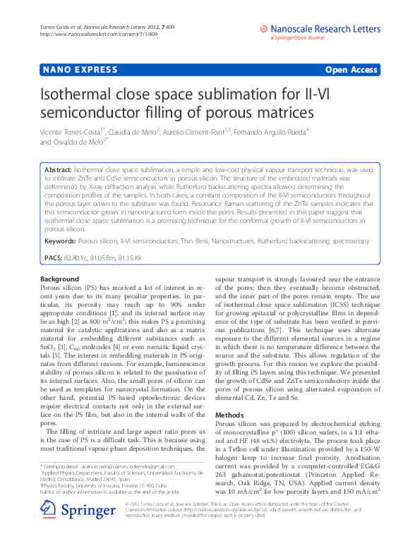 (PDF) Isothermal close space sublimation for II-VI semiconductor ...