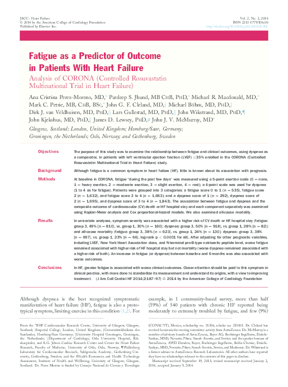 (PDF) Fatigue as a Predictor of Outcome in Patients With Heart Failure