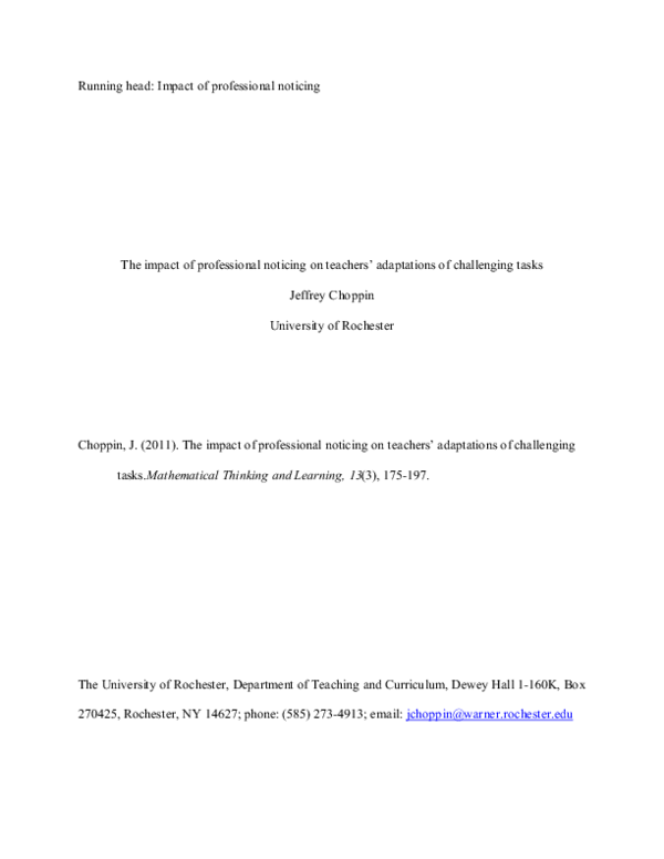 (DOC) The impact of professional noticing on teachers’ adaptations of ...