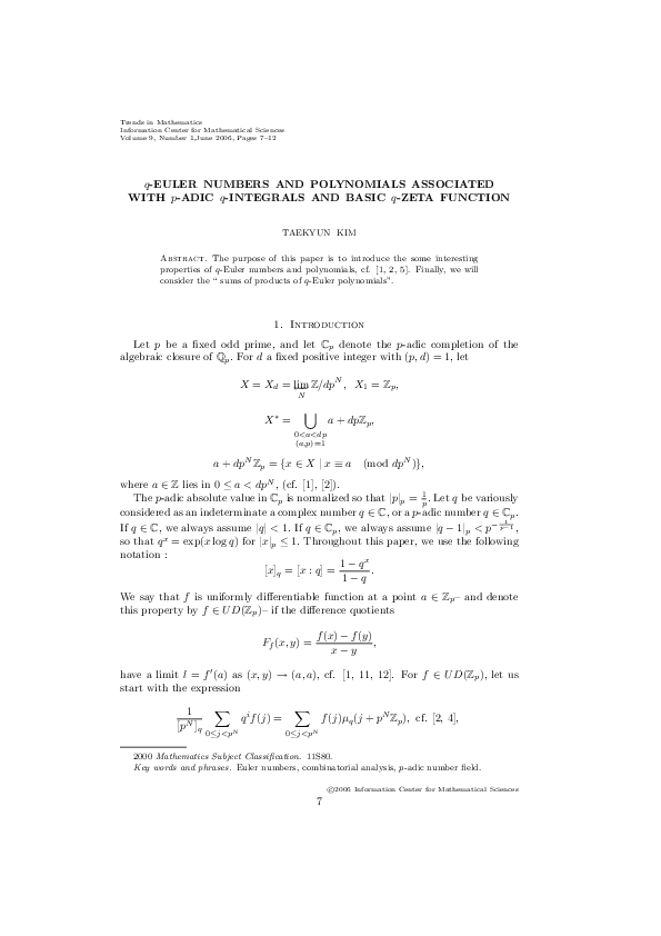 Pdf Properties Of Q Euler Numbers And Polynomials With Applications