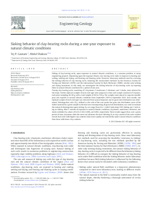 (PDF) Slaking behavior of clay-bearing rocks during a one-year exposure ...