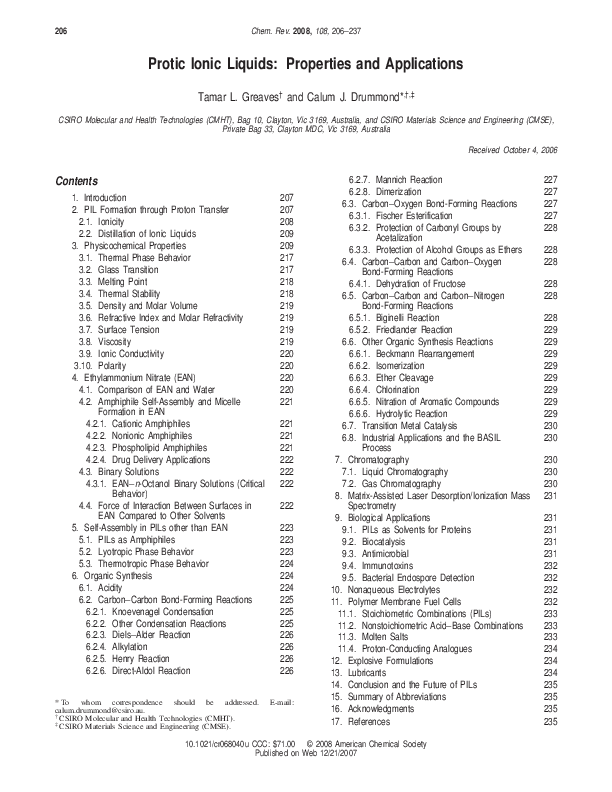(PDF) Protic Ionic Liquids: Properties and Applications