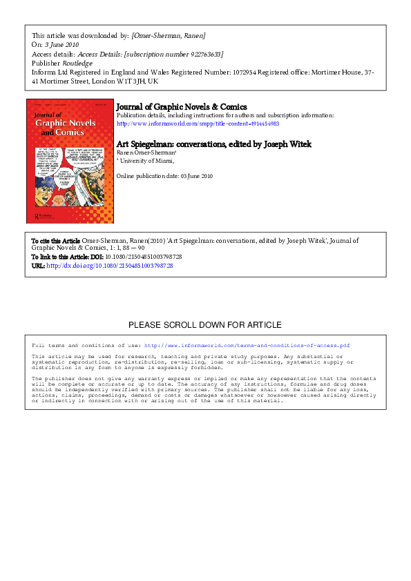 (PDF) Art Spiegelman: conversations, edited by Joseph Witek
