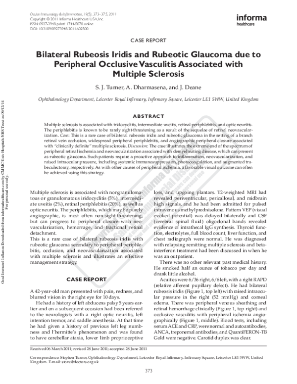 (PDF) Bilateral Rubeosis Iridis and Rubeotic Glaucoma due to Peripheral ...
