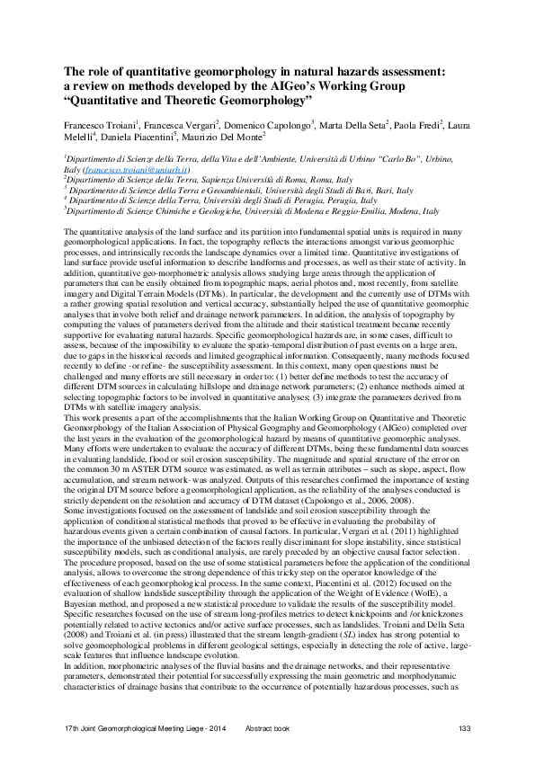(PDF) Quantitative Geomorphology in Natural Hazards Assessment