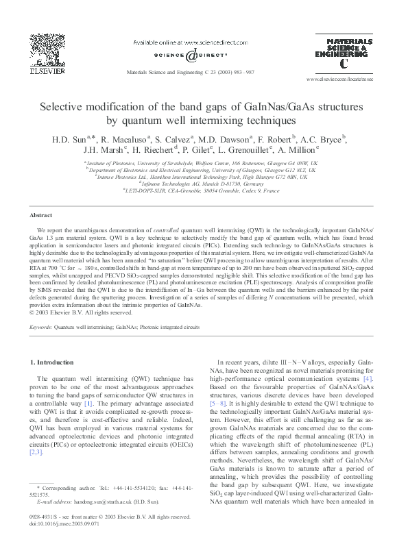 (PDF) Selective modification of the band gaps of GaInNas/GaAs structures by quantum well ...