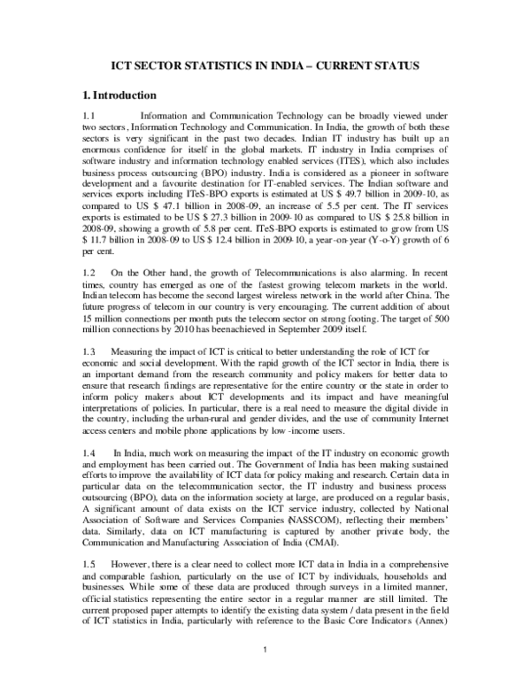 ICT SECTOR STATISTICS IN INDIA – CURRENT STATUS