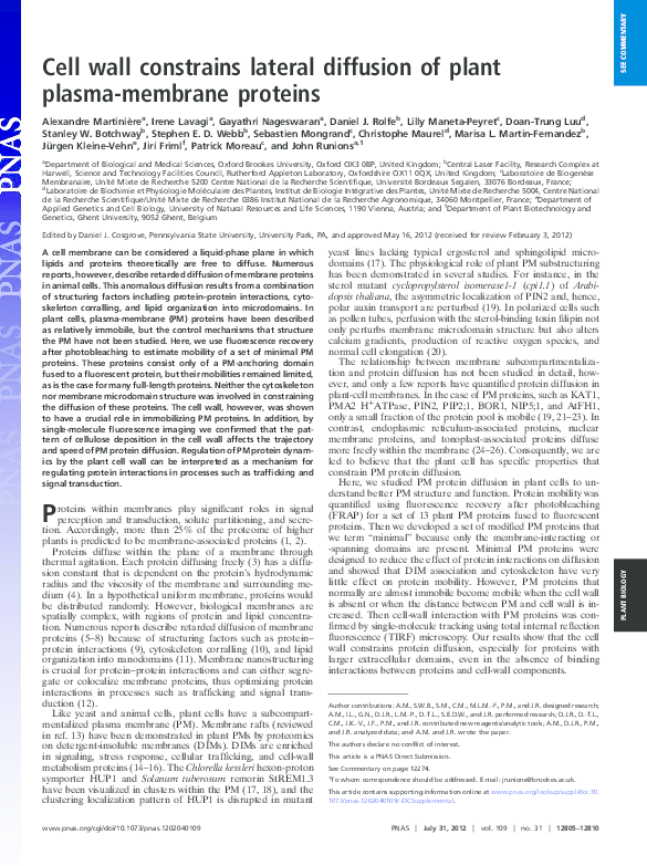 (PDF) Cell wall constrains lateral diffusion of plant plasma-membrane ...