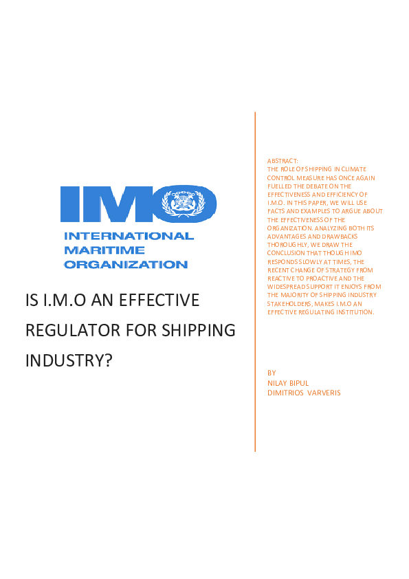 (PDF) IS IMO AN EFFECTIVE REGULATOR FOR SHIPPING INDUSTRY
