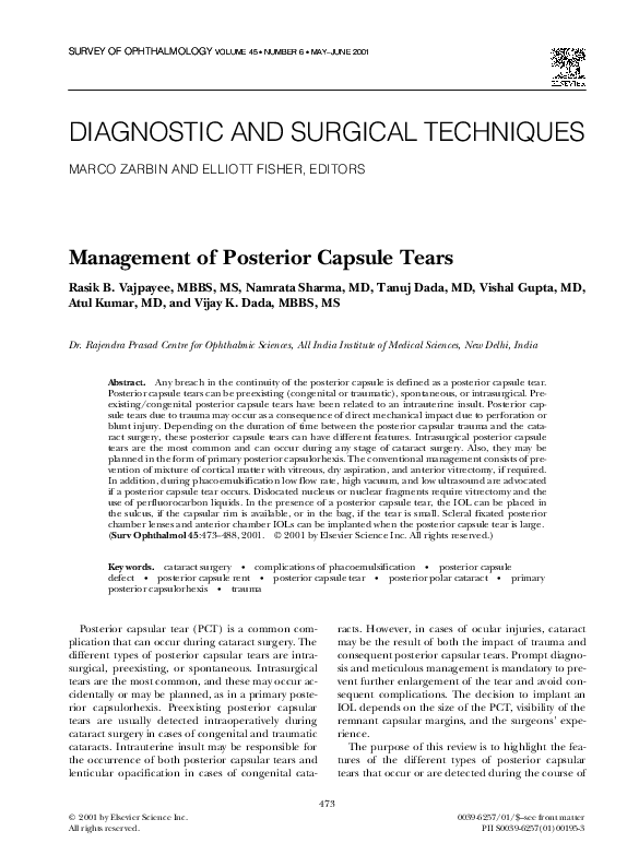 (PDF) Management of Posterior Capsule Tears