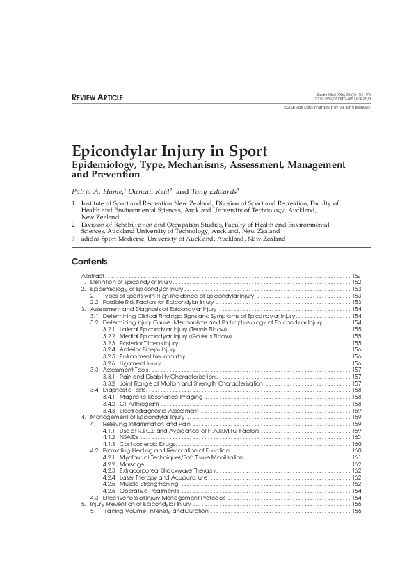 (PDF) Epicondylar injury in sport: epidemiology, type, mechanisms ...