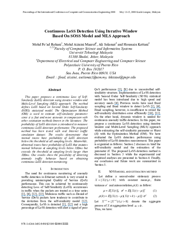 Pdf Continuous Loss Detection Using Iterative Window Based On Soss Model And Mls Approach