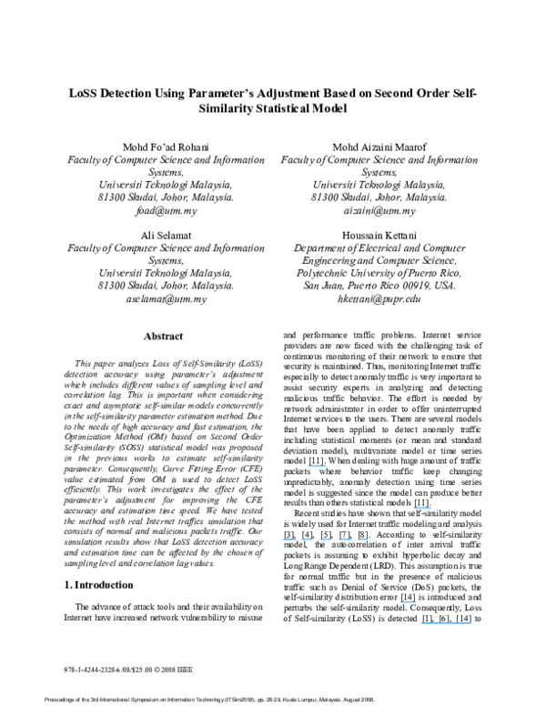 Pdf Loss Detection Using Parameters Adjustment Based On Second Order Self Similarity