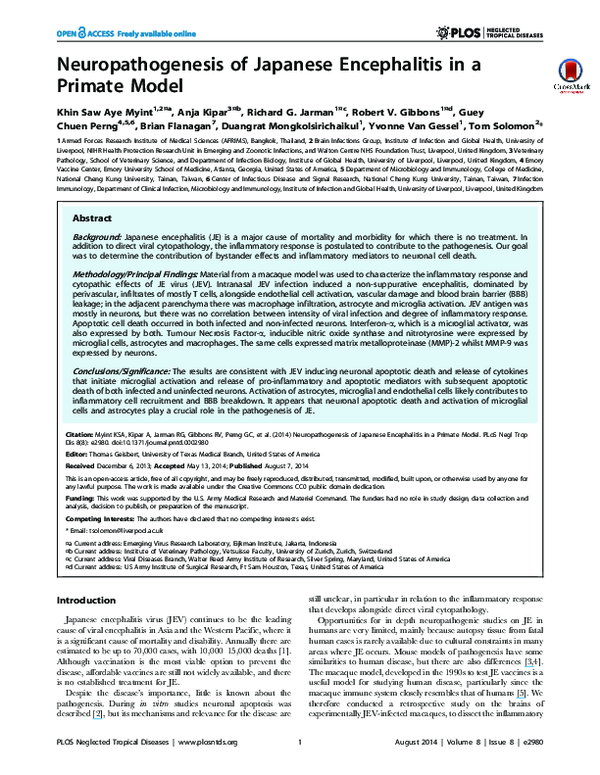 (PDF) Neuropathogenesis of Japanese Encephalitis in a Primate Model