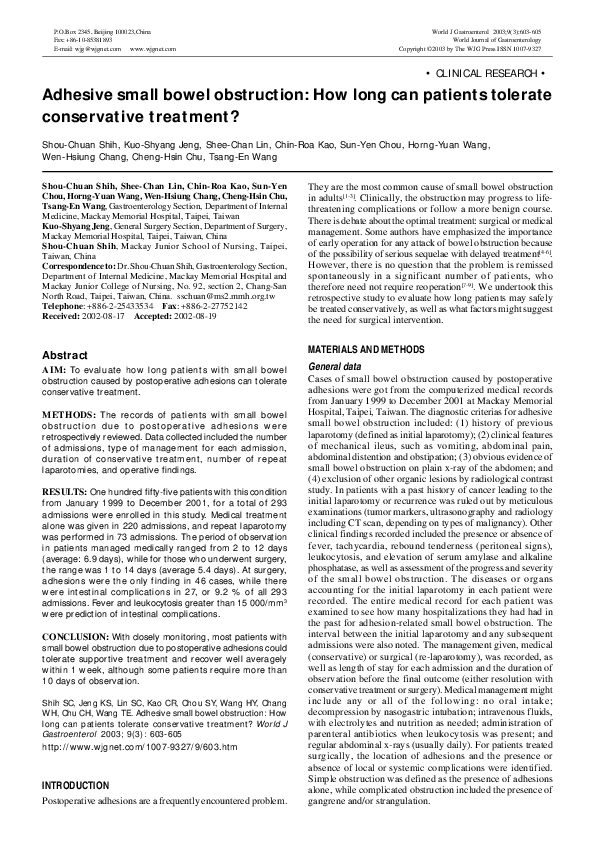 (PDF) Adhesive small bowel obstruction: how long can patients tolerate ...