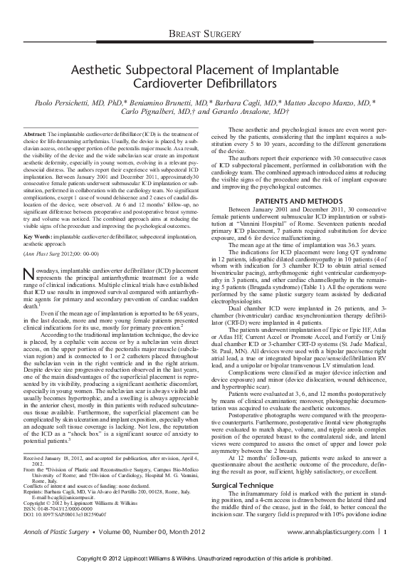 (PDF) Aesthetic Subpectoral Placement of Implantable Cardioverter ...