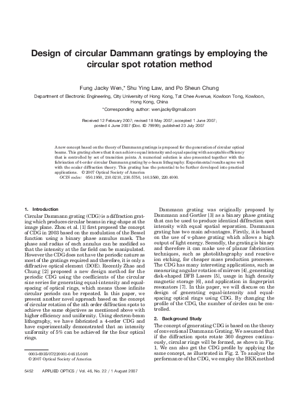 (PDF) Design of circular Dammann gratings by employing the circular ...
