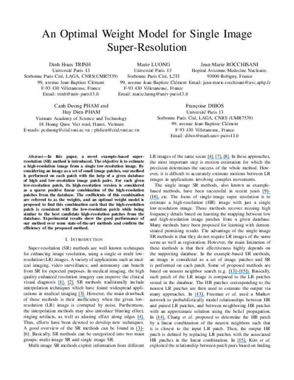 (PDF) An Optimal Weight Model for Single Image Super-Resolution