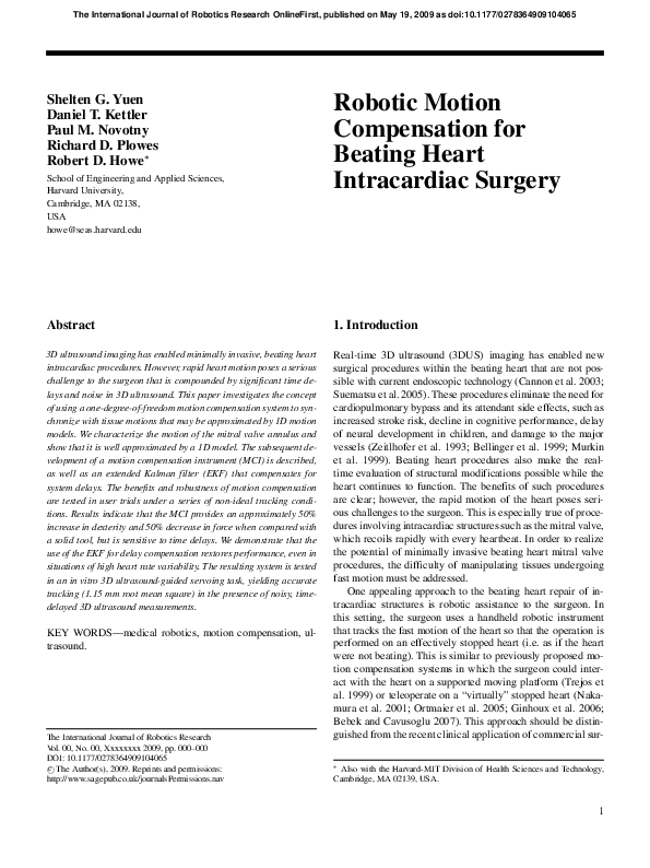 Pdf Robotic Motion Compensation For Beating Heart Intracardiac Surgery