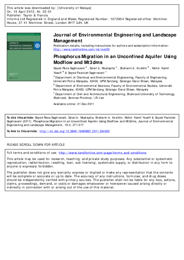 (PDF) Phosphorus Migration in an Unconfined Aquifer Using Modflow and Mt3dms