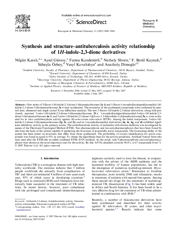 (PDF) Synthesis and structure–antituberculosis activity relationship of 1H-indole-2,3-dione ...