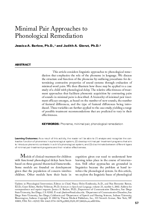 (PDF) Minimal Pair Approaches to Phonological Remediation