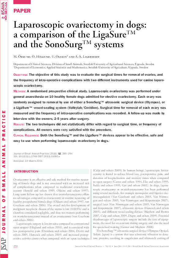 (PDF) Laparoscopic ovariectomy in dogs: a comparison of the LigaSure ...