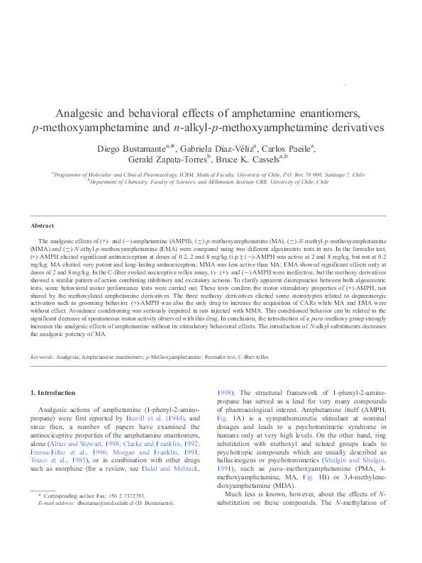 (PDF) Analgesic and behavioral effects of amphetamine enantiomers, p ...