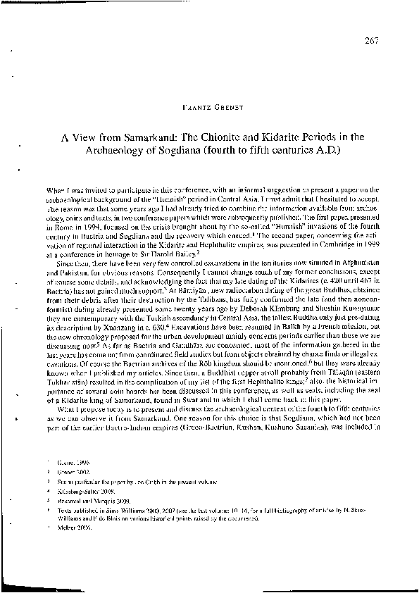 (PDF) A view from Samarkand: the Chionite and Kidarite periods in the ...
