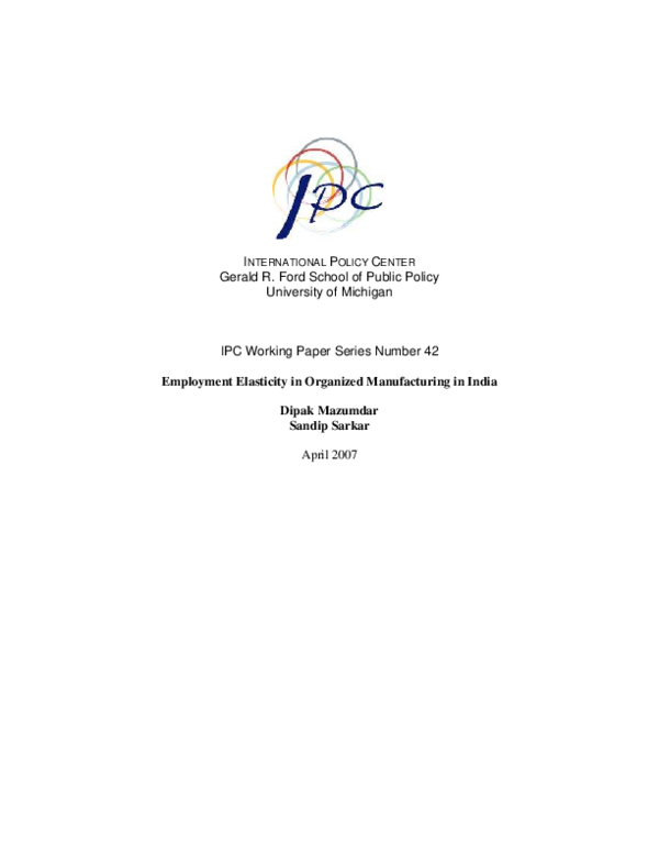 (PDF) Employment Elasticity in Organized Manufacturing in India (PDF) Employment Elasticity in Organized Manufacturing in India