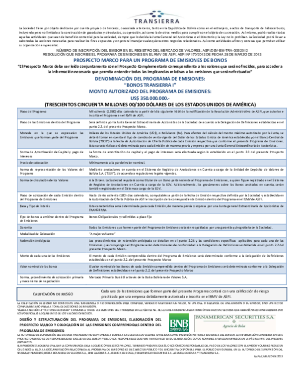 (PDF) PROSPECTO MARCO PARA UN PROGRAMA DE EMISIONES DE BONOS