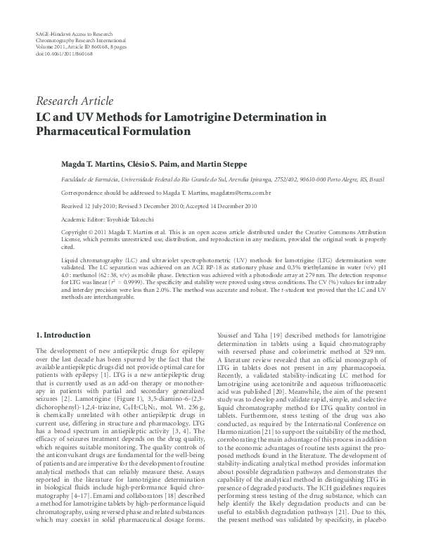 (PDF) LC and UV Methods for Lamotrigine Determination in Pharmaceutical ...