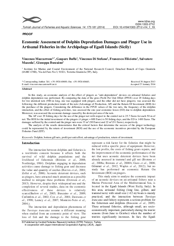 (PDF) Economic Assessment of Dolphin Depredation Damages and Pinger Use ...